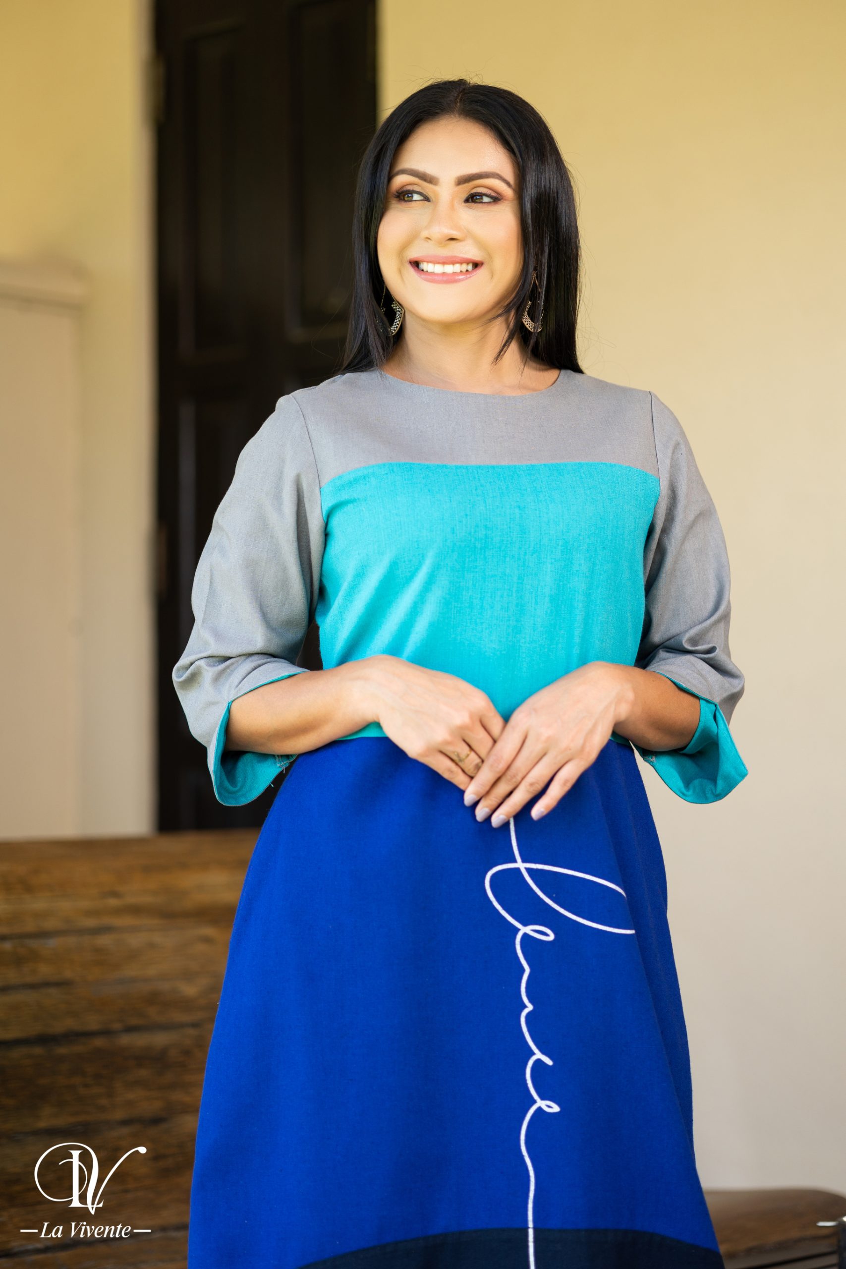 Color Block Silver Print Maxi Dress - La Vivente